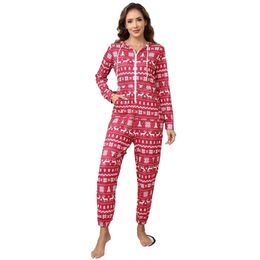Kojooin Jumpsuit 'Damen Overall mit Print, Kapuze, Kordelzug, langen &Auml;rmeln und Taschen Bequemer Freizeit Jumpsuit' Damen Gr&ouml;&szlig;e S rot