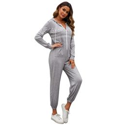 Kojooin Jumpsuit 'Damen Overall mit Print, Kapuze, Kordelzug, langen &Auml;rmeln und Taschen Bequemer Freizeit Jumpsuit' Damen Gr&ouml;&szlig;e S grau