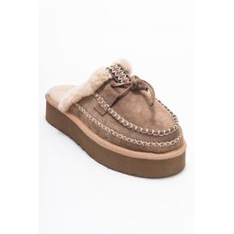 Yalina Leder-Platform-Mokassin-Hausschuhe
