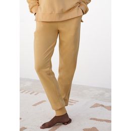 Buffalo Sweathose gelb Gr. 48/50 f&uuml;r Damen. Mit Kordel, Druck. Bequem. Nachhaltig.