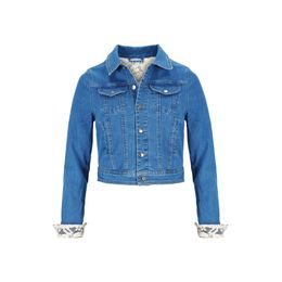 Annis Wiesbaden Est. 2021 &Uuml;bergangsjacke 'Premium Brautjacke (made in Europe) Jeansjacke mit Spitzenr&uuml;cken und Bestickung' Damen Gr&ouml;&szlig;e S blue denim 