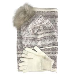 Kumixi M&uuml;tze 'Set M&uuml;tze Schal Handschuhe' Damen Gr&ouml;&szlig;e 54/64 beige