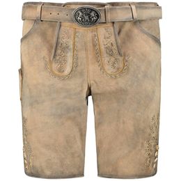 Herren Gro&szlig;e Gr&ouml;&szlig;en | Pfundskerl Kurze Lederhose mit Stickereien und G&uuml;rtel Farbe grau Gr&ouml;&szlig;e: 62