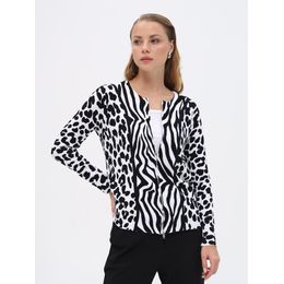 Passioni Strickjacke 'Strickjacke mit abstraktem Animal-Print' Damen Gr&ouml;&szlig;e XL schwarz