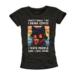 Makaya Shirt 'Kaffee Katze' Damen Gr&ouml;&szlig;e XL schwarz