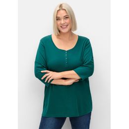 sheego Damen 3/4-Arm-Shirt mit Henleykragen, petrol, Gr&ouml;&szlig;e 44/46