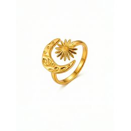 Nemomatheo Ring 'Luna Bloom &ndash; Mond & Blume Ring' Damen Gr&ouml;&szlig;e 50/60 gold