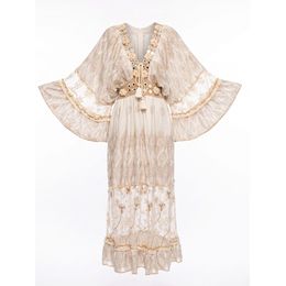 Tantra Sommerkleid 'Vestido largo block print con encaje y bordados y mangas' Damen Gr&ouml;&szlig;e 38 ecru