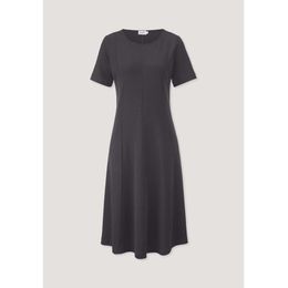 hessnatur Jersey Kleid Kniebedeckend Slim aus reiner Bio-Baumwolle in anthrazit | Gr.: 46