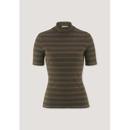 hessnatur Slubrib Streifen T-Shirt Slim aus Bio-Baumwolle in vintage oliv | Gr.: 48