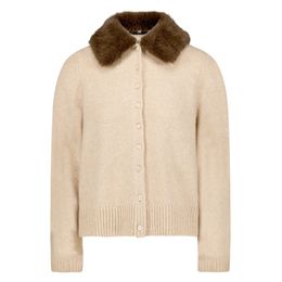Zero Casual-Strickjacke mit Kunstfellkragen Damen Gr&ouml;&szlig;e L beige