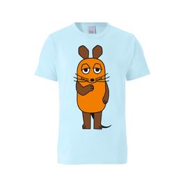logoshirt T-Shirt Herren Gr&ouml;&szlig;e M hellblau / dunkelbraun / orange / schwarz