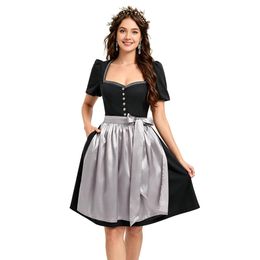 Kojooin Dirndl 'Damen 2-Teiliges Dirndl-Stil Set Mit Puff&auml;rmeln, Knopfleiste Und Sch&uuml;rze' Damen Gr&ouml;&szlig;e 38 schwarz