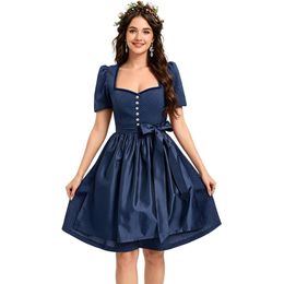 Kojooin Dirndl 'Damen 2-Teiliges Dirndl-Stil Set Mit Puff&auml;rmeln, Knopfleiste Und Sch&uuml;rze' Damen Gr&ouml;&szlig;e 38 navy