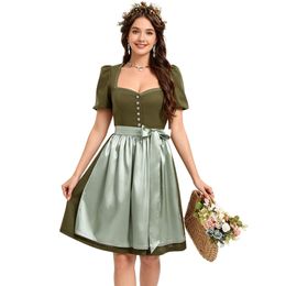 Kojooin Dirndl 'Damen 2-Teiliges Dirndl-Stil Set Mit Puff&auml;rmeln, Knopfleiste Und Sch&uuml;rze' Damen Gr&ouml;&szlig;e 52 gr&uuml;n