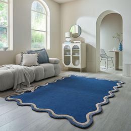 Wollteppich FLAIR RUGS, B:200cm H:8mm L:290cm &Oslash;:22cm, blau, Oberfl&auml;che: 79% Wolle, 21% Viskose. R&uuml;ckseite: 100% Baumwolle, Wohnzimmer, Teppiche,