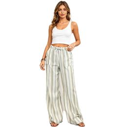 Kojooin Hose 'Damen Weite Freizeithose Mit Streifenprint Kordelzug Und Taschen Reisehose' Damen Gr&ouml;&szlig;e 40 oliv