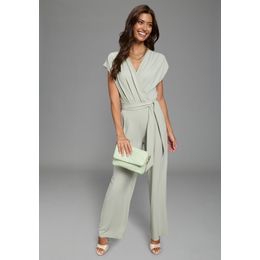 Laura Scott Damen Jumpsuit, gr&uuml;n, Gr. 40, unifarben, Jersey, Obermaterial: 95% Polyester, 5% Elasthan, Overalls, mit Wickeloptik und G&uuml;rtel, aus