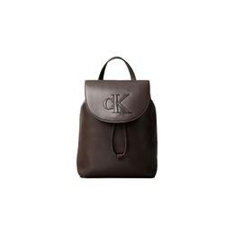 Calvin Klein Damen Cityrucksack "BOLD CK FLAP MINI BACKPACK", braun, Lederimitat, Rucks&auml;cke, Mini Rucksack, Kordelzug, Freizeitrucksack mit CK-Logo