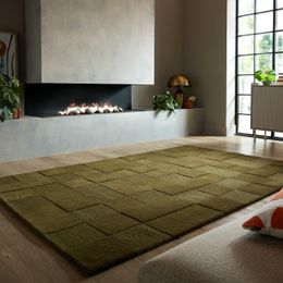 Wollteppich FLAIR RUGS, B:200cm H:10mm L:290cm, gr&uuml;n, Wolle, Wohnzimmer, Teppiche, "CHECKERBOARD", Hoch-Tief-Effekt, Wohnzimmer, Schlafzimmer, 100 %
