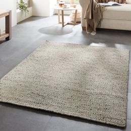Wollteppich Theko, B:110cm H:10mm L:170cm, grau, Schurwolle, Wohnzimmer, Teppiche, "Trondheim PO-502", Handweb Teppich, Flachgewebe, reine Wolle,