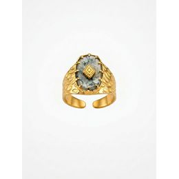 Nemomatheo Ring 'Mystic Relic &ndash; Breiter Ring mit Moos-Achat' Damen Gr&ouml;&szlig;e 50/60 gold