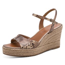 Tamaris Damen Keilsandalette, Gr. 40, braun, Textil, Reptilienpr&auml;gung, Schuhe, Plateau, Sommerschuh mit modischem Juterahmen