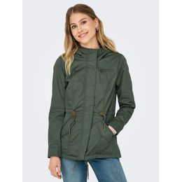 Only Damen Parka "ONLLORCA CANVAS PARKA CC OTW", gr&uuml;n, Gr. M, unifarben, Web, Obermaterial: 80% Polyester, 20% Baumwolle, Jacken, mit Kapuze