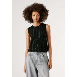 Pepe Jeans Damen Tanktop "vest ELAINE TOP", schwarz, Gr. XS, 81% Polyester, 7% Acryl, 7% Polyamid, 5% Wolle, Tops