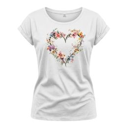 Makaya Shirt 'Blumenherz' Damen Gr&ouml;&szlig;e S wei&szlig;