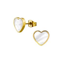 Maxte Ohrringe 'Herz-Ohrstecker aus Edelstahl mit Imitiertem Muschelmutt (Perlmutt)' Damen Gr&ouml;&szlig;e 8 mm gold