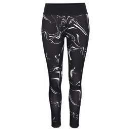 active by Lascana Lascana Active Leggings 'Black Marble' Damen Gr&ouml;&szlig;e M schwarz / wei&szlig;