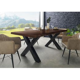 Baumtisch Akazie 220x100x77 braun lackiert / X-Beine anthrazit gl&auml;nzend FREEFORM 5