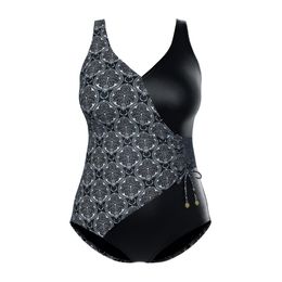 Ulla Popken Badeanzug Damen Gr&ouml;&szlig;e 4XL grau / schwarz / wei&szlig;