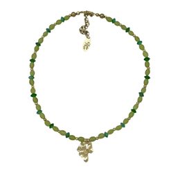 Gloria Mago Kette 'Romantic thick necklace with crystal flower in gold and green' Damen Gr&ouml;&szlig;e Onesize gr&uuml;n