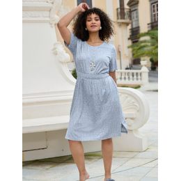 sheego Blumenkleid, Blau, Gr. 58, Damen, Kleider, Material: Viskose, Elasthan