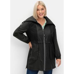 sheego Damen Outdoorjacke mit Kontrastpassen, schwarz, Gr&ouml;&szlig;e 48