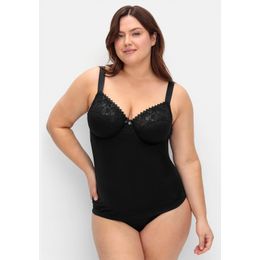 sheego Damen BH-Hemd mit Spitzen-Cups und Streifen, schwarz, Gr&ouml;&szlig;e 90F