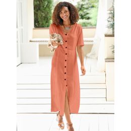 Heine Sommerkleid, Orange, Gr. 38, Damen, Strandkleider, Material: Leinen, Viskose