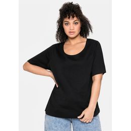 sheego Damen T-Shirt, Schwarz, Gr. 52/54, T-Shirts, 100% Baumwolle