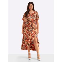 sheego Damen Volantkleid, Braun, Gr. 42, Maxikleider, Material: Viskose