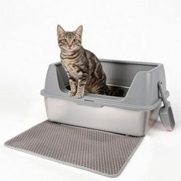 All for paws Edelstahl-Katzentoilette mit Streumatte & Schaufel grau