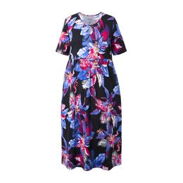Ulla Popken Dress female size 62/64 Blue / Orange / Black / White