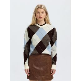 Selected Pullover 'SLWTHEA' Damen Gr&ouml;&szlig;e XL ecru / hellblau / dunkelbraun / braunmeliert