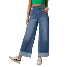 KoJooin Jeans 'Weit geschnittene Jeans f&uuml;r Damen,hochtaillierte Jeans aus Denim,umgeschlagener Saum,Baggy Jeans' female size 44 Dark blue