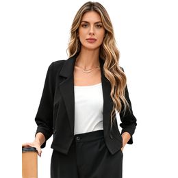 KoJooin Blazer 'Kurzer, zweireihiger Damenblazer mit leichtem Revers und langen &Auml;rmeln' female size 44 Black