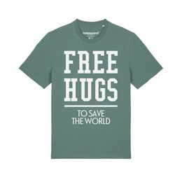 Watapparel Shirt 'Free hugs to save the world' Herren Gr&ouml;&szlig;e L gr&uuml;n / wei&szlig;