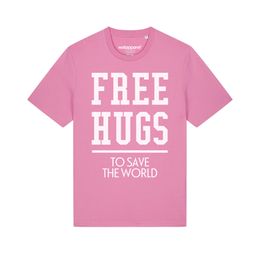 Watapparel Shirt ' Free hugs to save the world ' male size M Rose / White