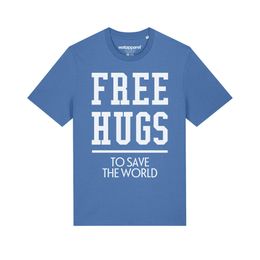 Watapparel Shirt 'Free hugs to save the world' male size M Light blue / White