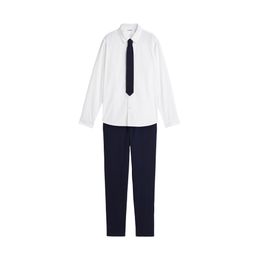 bonprix Hemd, Hose, Krawatte (3-tlg.Set) Jungen Gr&ouml;&szlig;e 104/110 dunkelblau / wei&szlig;